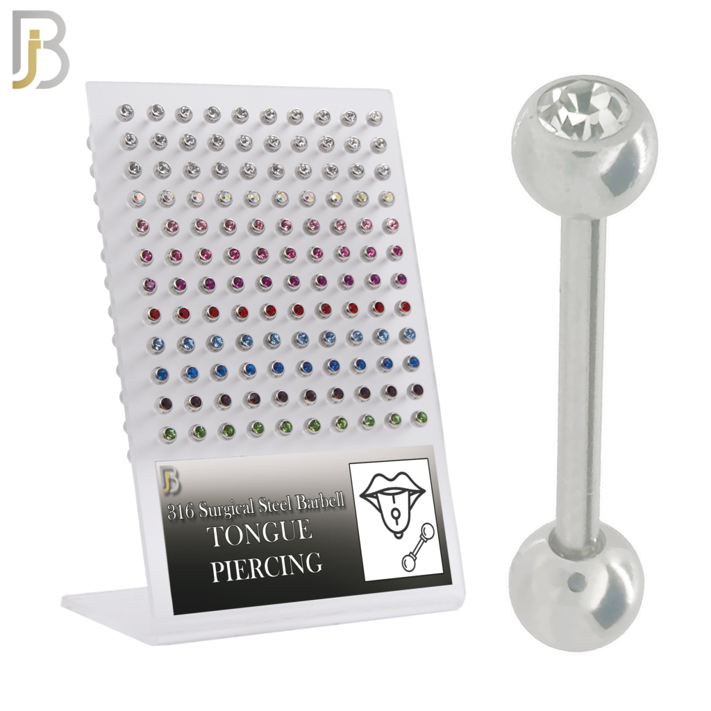 316L Surgical Steel Barbell with Bezel Setting Ball Assorted Color ...