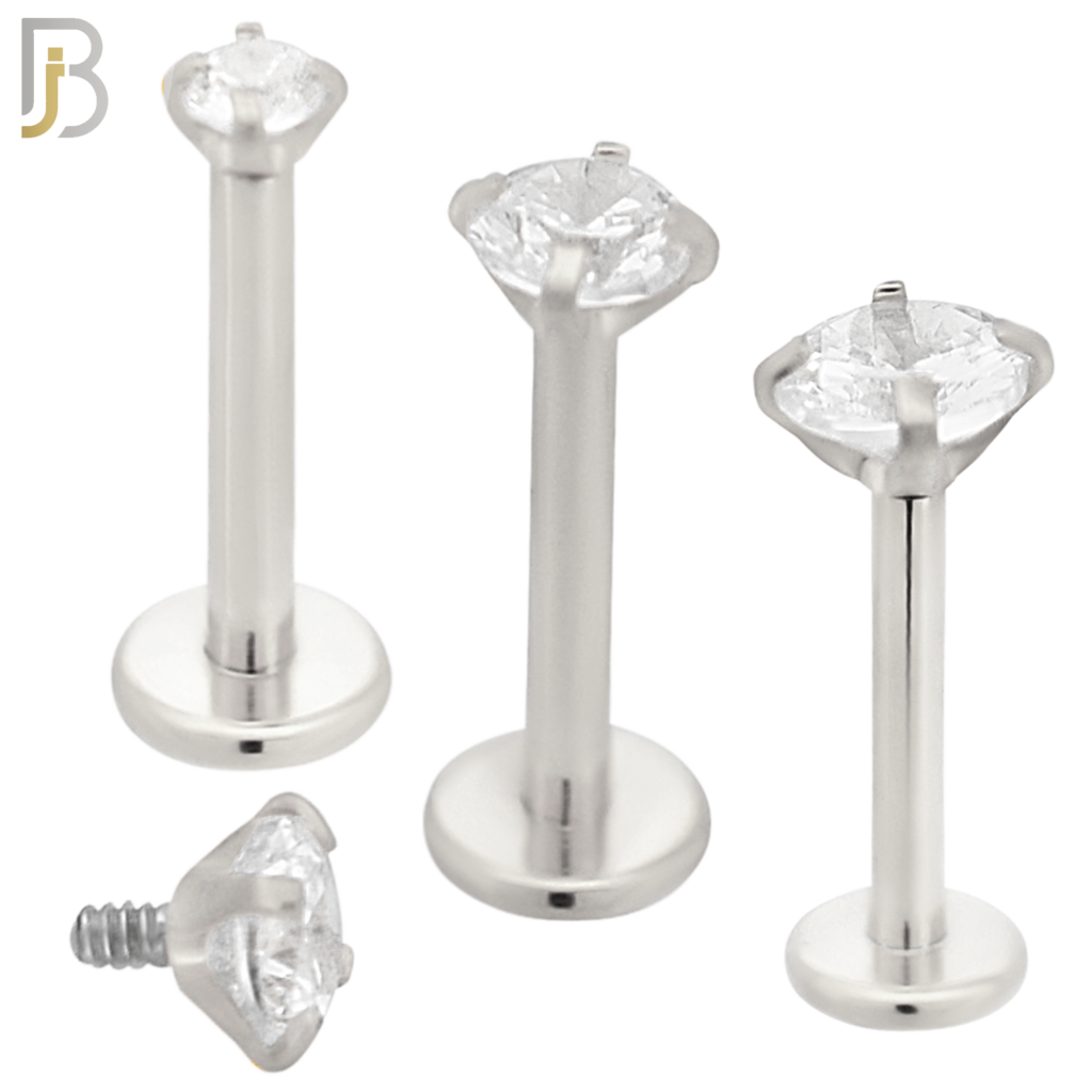 316L Surgical Steel Bar Prong Setting Zircon Internally Threaded Labret ...