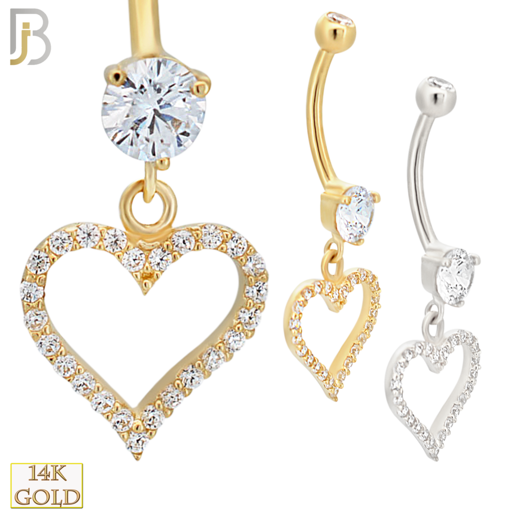 14k Solid Gold Dangle Navel Belly Ring with 12mm Heart Design | Body Jewelz