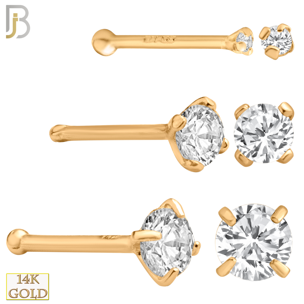 14k Solid Rose Gold Prong Setting Round Cubic Zircona Nose Bone | Body ...