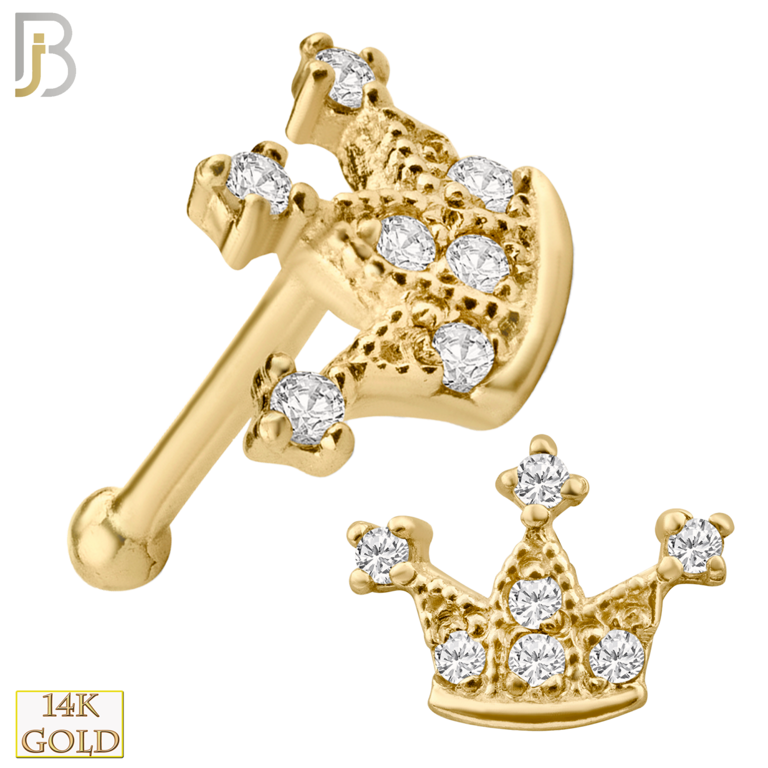 14k Solid Gold Nose Bone Crown Design with Zircon | Body Jewelz