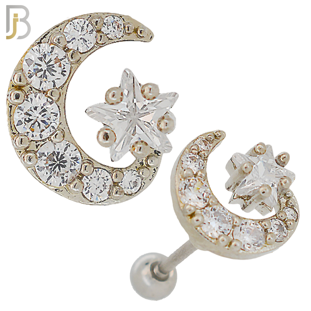 316L Stainless Steel Moon and Star Tragus/Cartilage Barbell | Body Jewelz