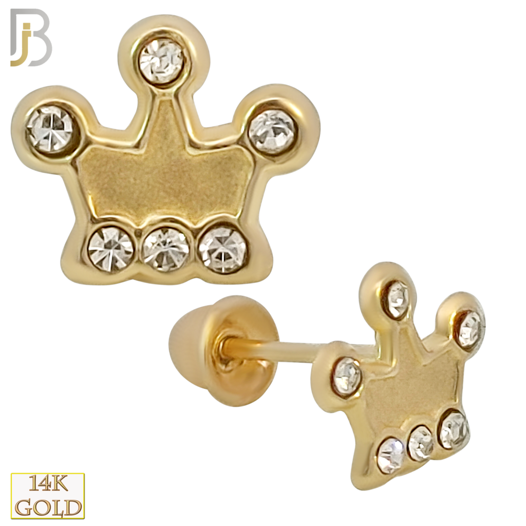 14k Solid Gold Crown with Zircon Stud Earrings