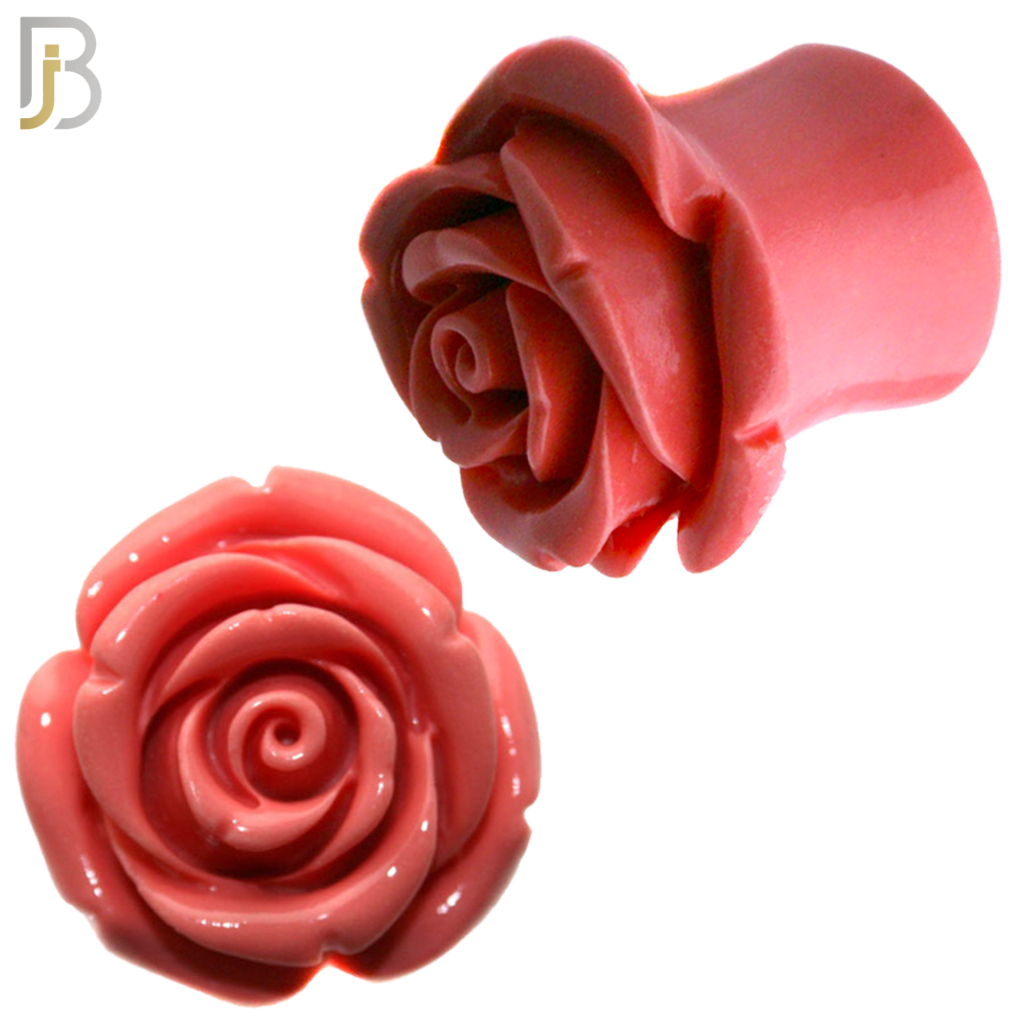Pink Color Hybrid Tea Rose Design Resin Plugs-Gauges | Body Jewelz