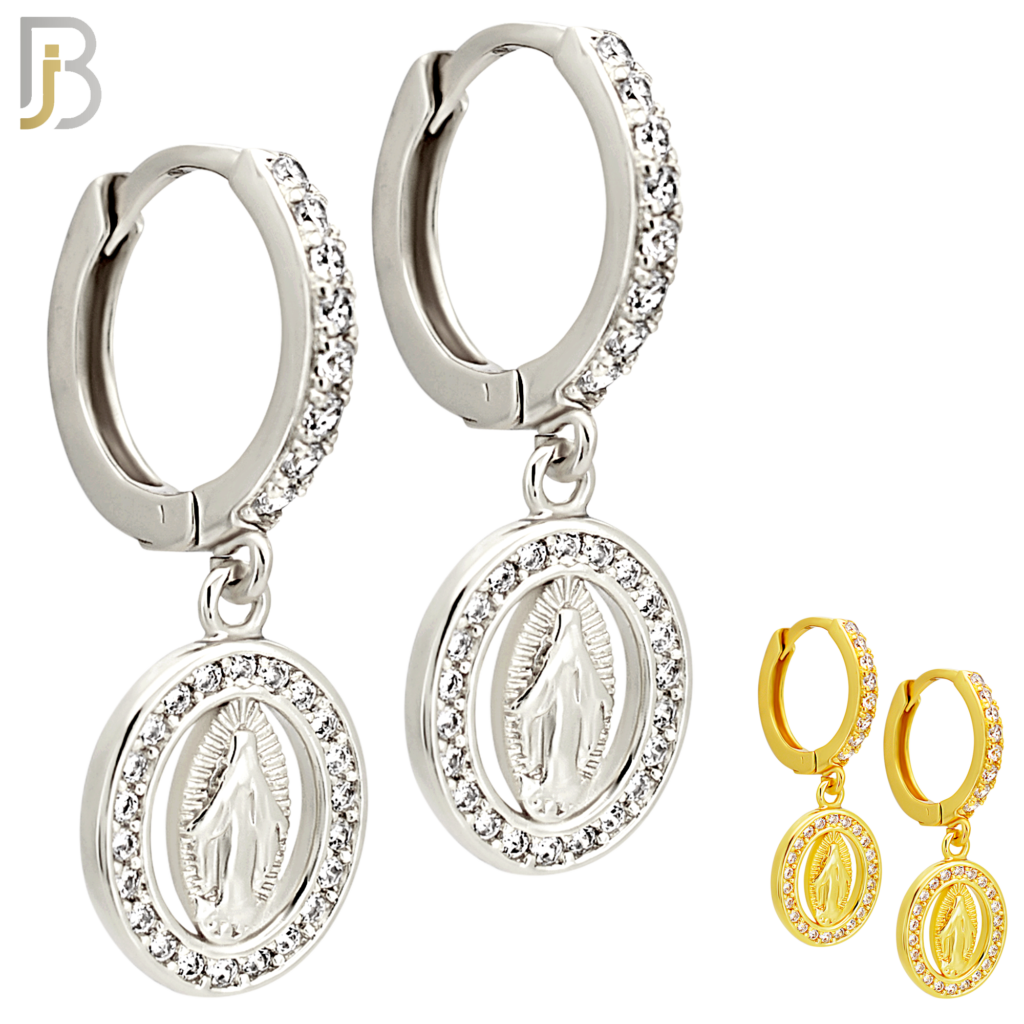 Dangling Oval Virgin Mary Huggies Earrings