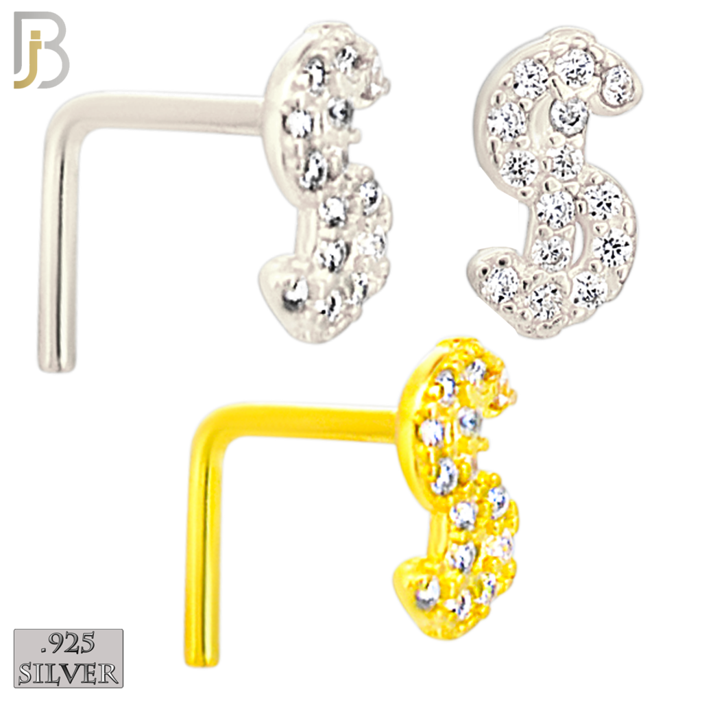 925 Sterling Silver Dollar Sign L Shape Nose Ring | Body Jewelz