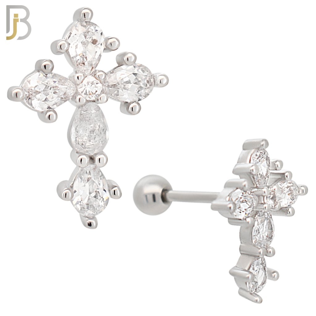 316L Surgical Steel Cross with Pear Shaped CZ Tragus Barbell Cartilage ...