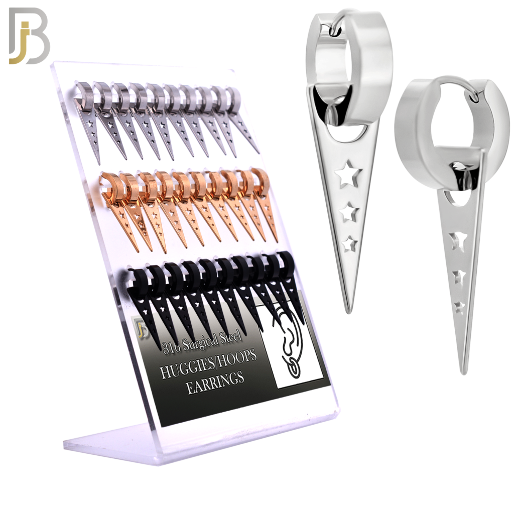 316L Stainless Steel Dangling Triangle with Hollow Stars Design Huggies